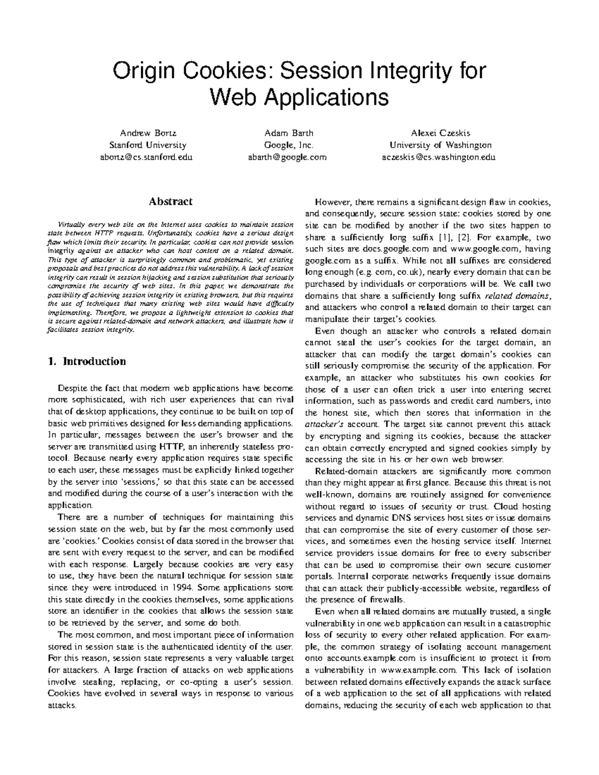 Origin Cookies Session Integrity for web applications - Origin Cookies ...