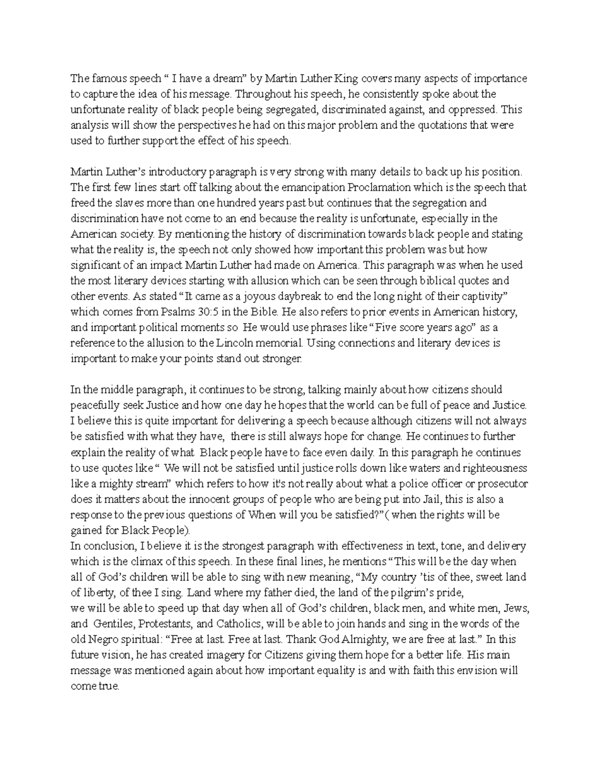 Writers Craft - Speech Analysis - The famous speech “ I have a dream ...