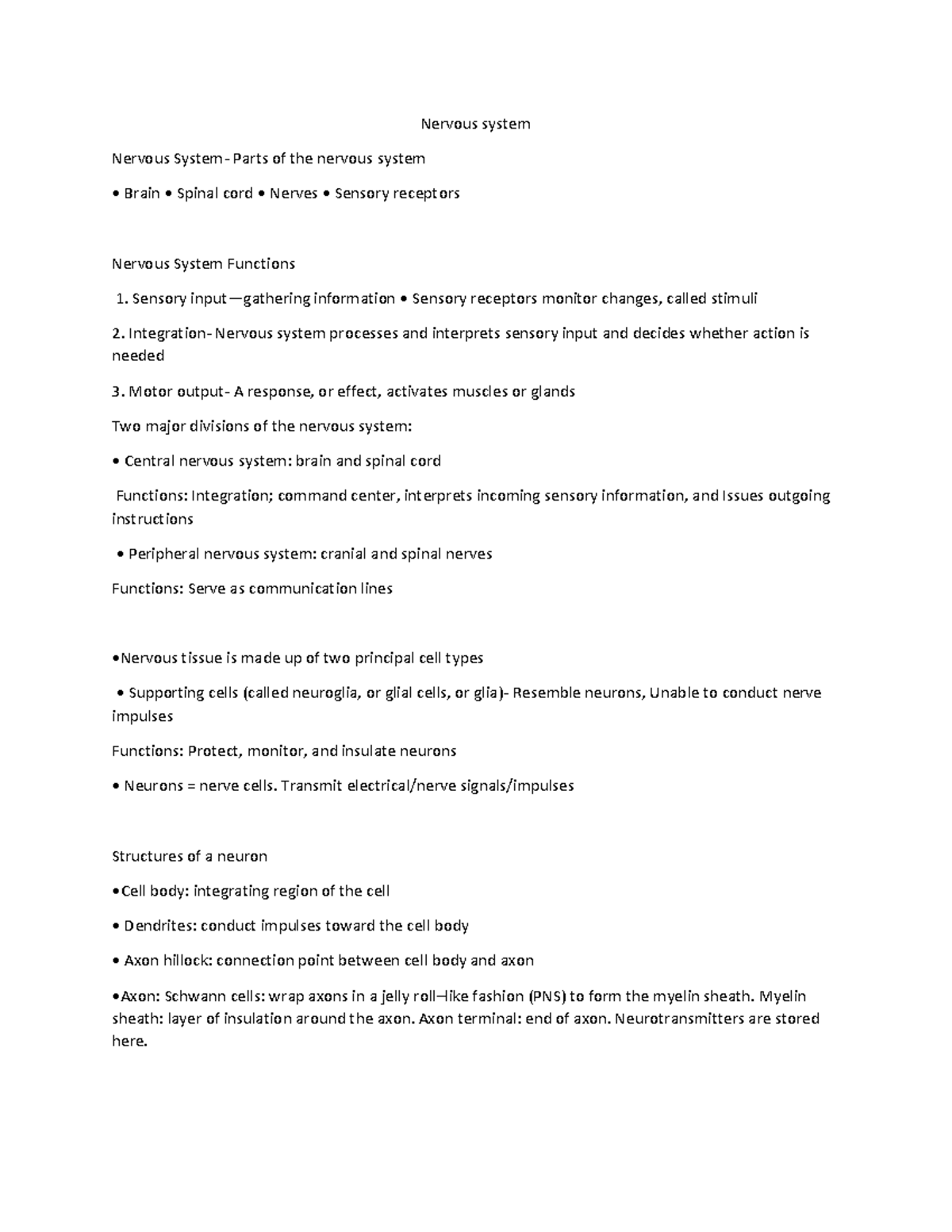 Nervous system - Nervous system Nervous System- Parts of the nervous ...