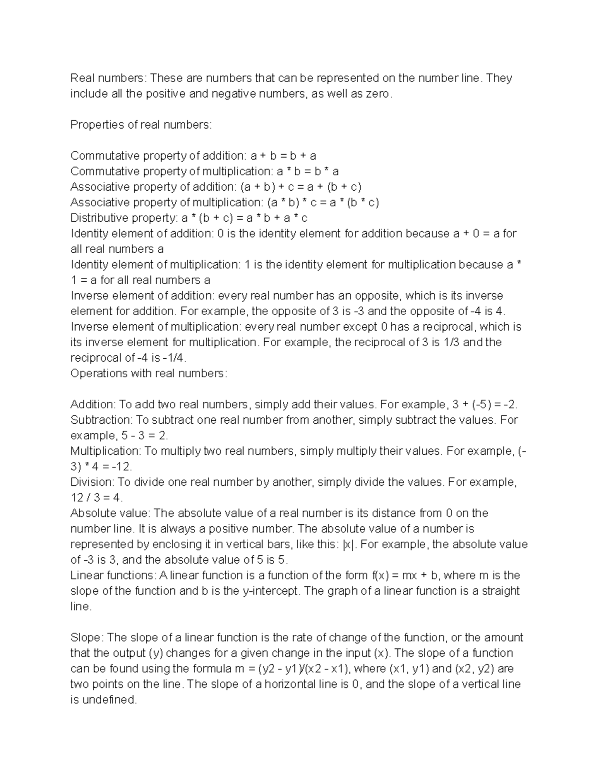 MA 152 Lecture Notes - Real numbers: These are numbers that can be ...