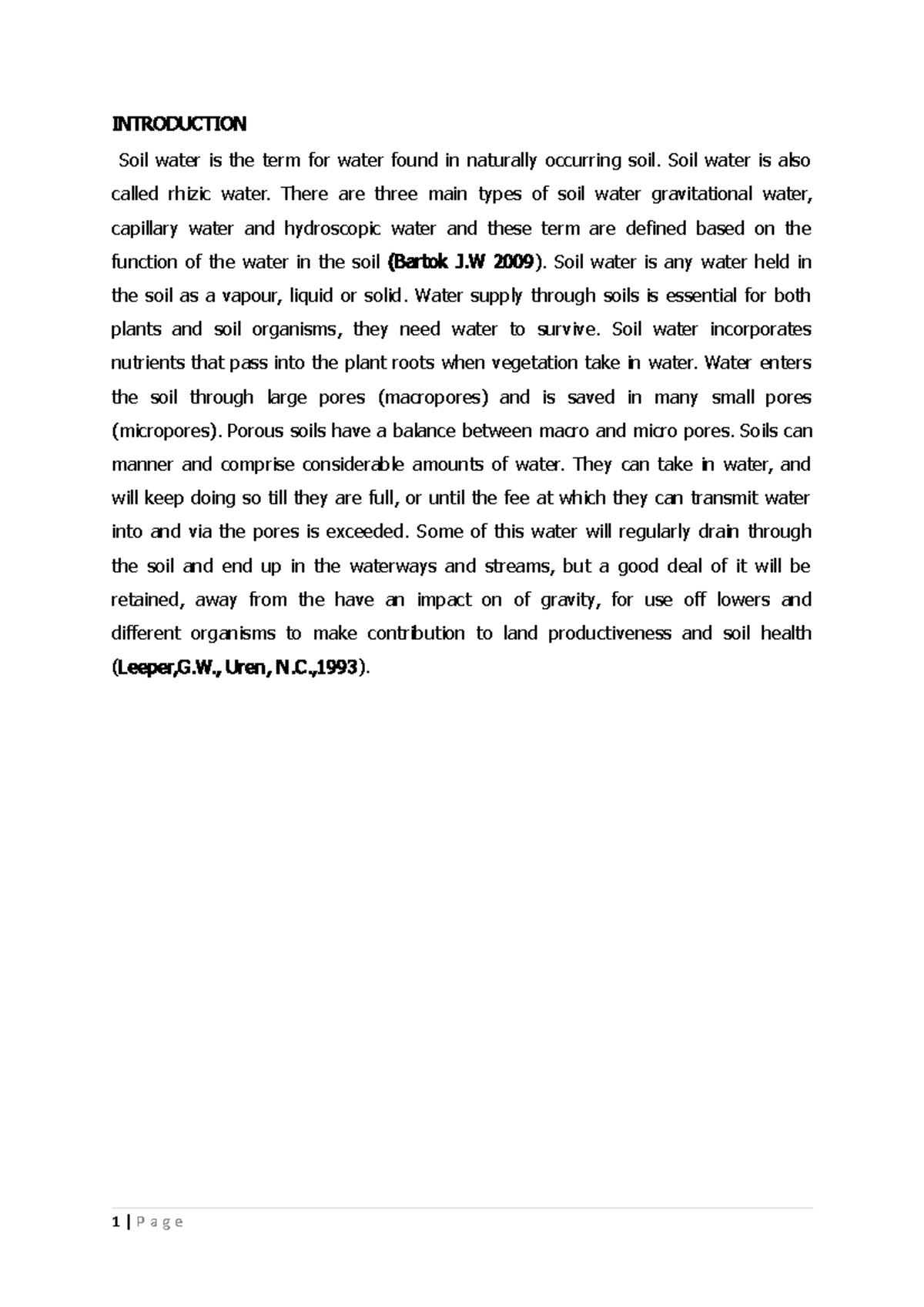 SOIL Science Assignment - INTRODUCTION Soil water is the term for water ...
