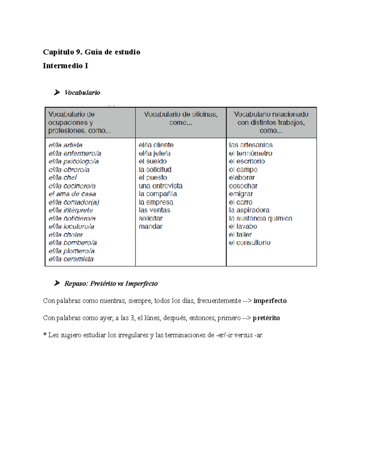 Repaso Ch 9 - Lecture notes 2/2 - Capítulo 9. Guía de estudio ...
