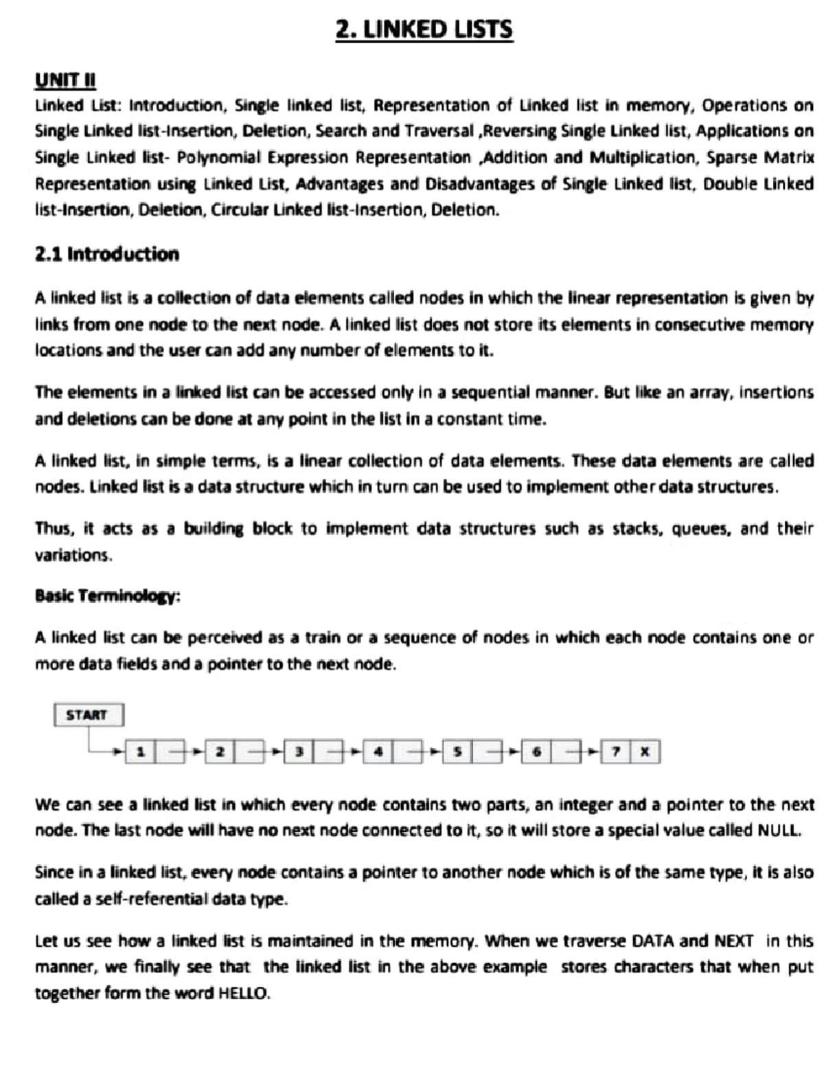 Data Structures Unit 2 Notes - 2. LINKED LISTS UNIT I Linked List ...