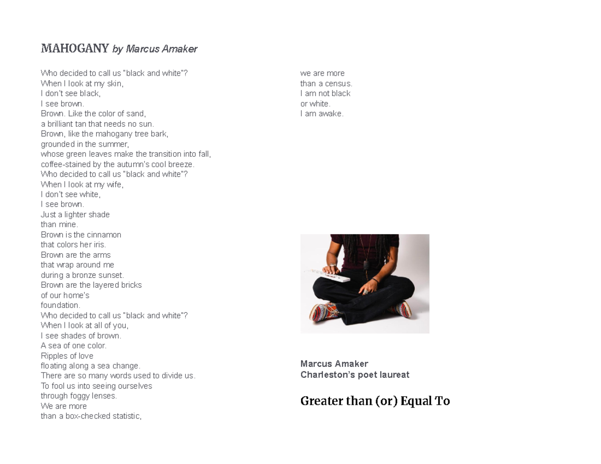 Marcus Amaker Poems - idk - MAHOGANY by Marcus Amaker Who decided to call us “black and white ...