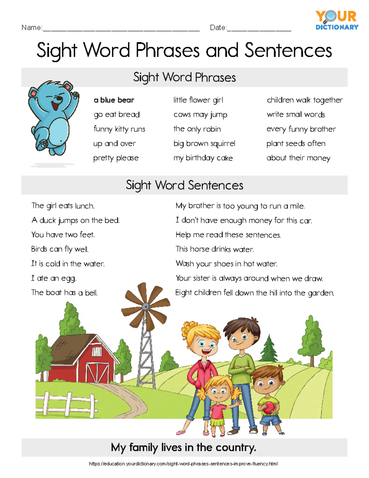 Sight words phrases sentences - Sight Word Phrases Sight Word Sentences ...