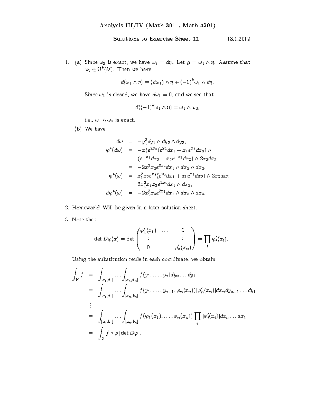 MATH3011 2011-2012 Assignment 11 - Solutions - Analysis III/IV (Math ...