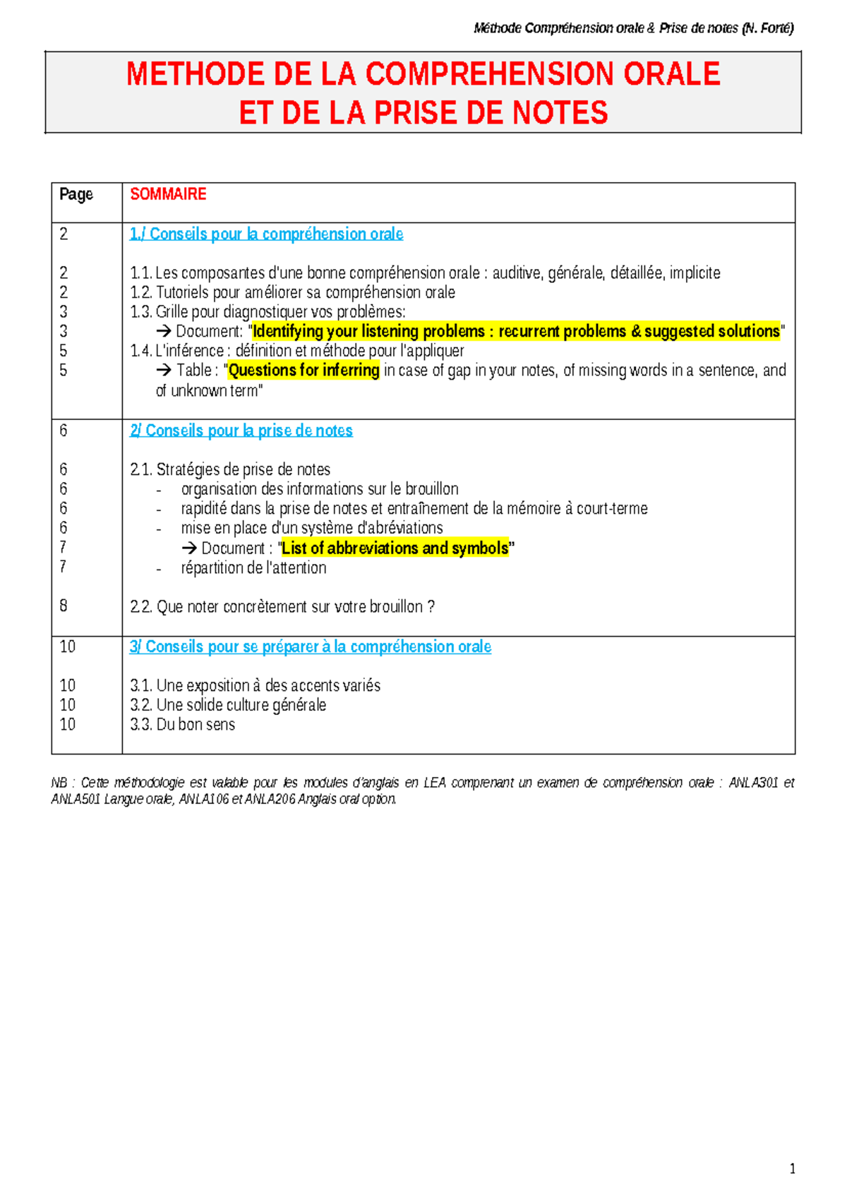 0- Methode Compréhension orale Prise de notes - METHODE DE LA ...