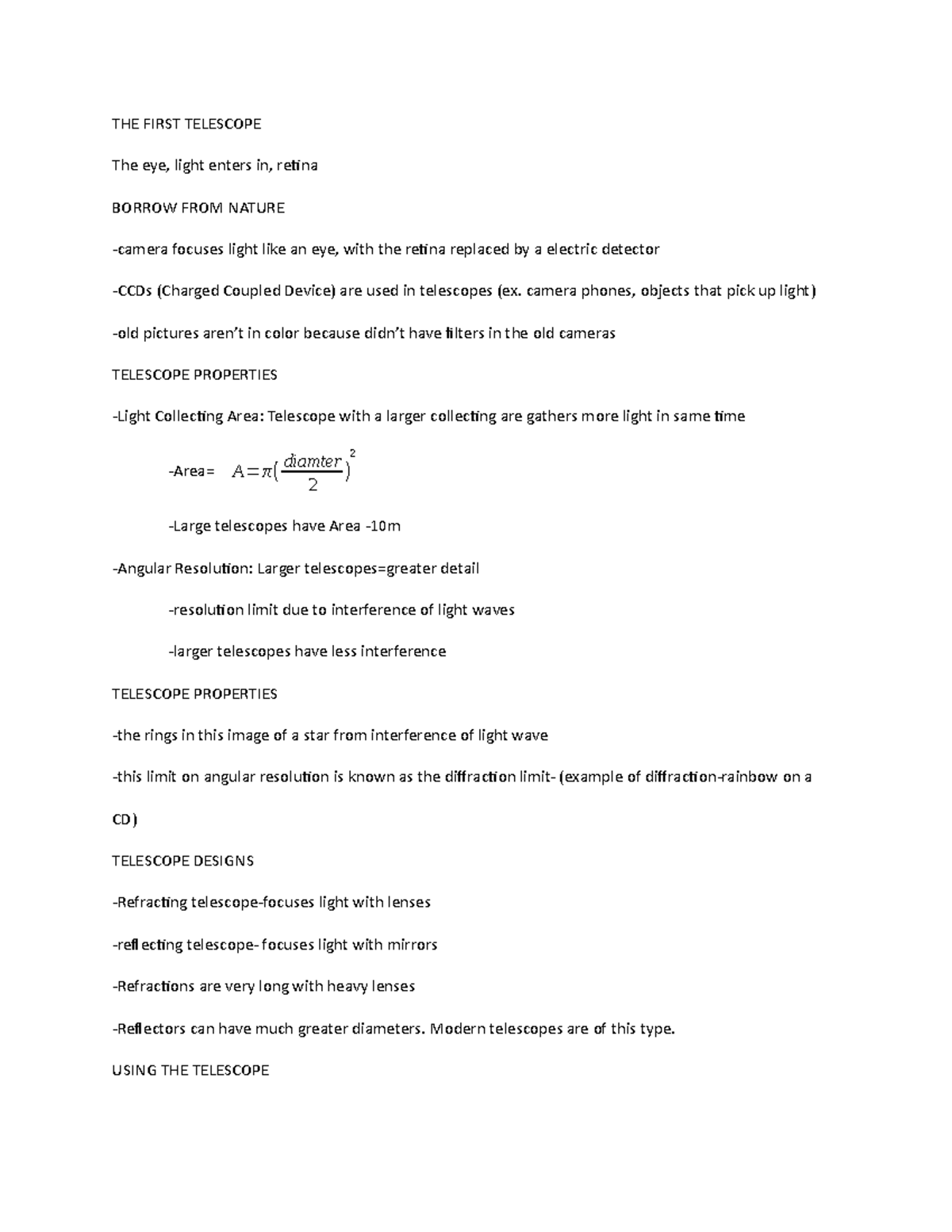 Class notes 9-16-13 - freshman astronomy - THE FIRST TELESCOPE The eye ...