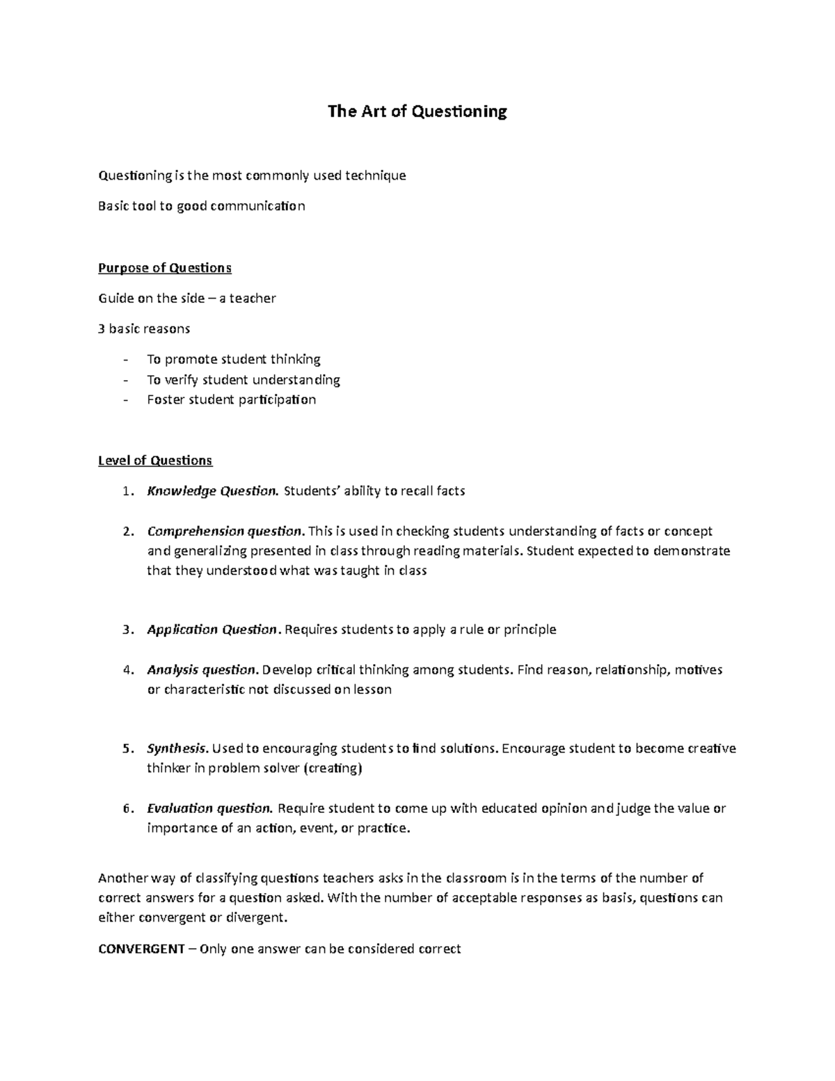 CH 04 The Art of Questioning - The Art of Questioning Questioning is ...