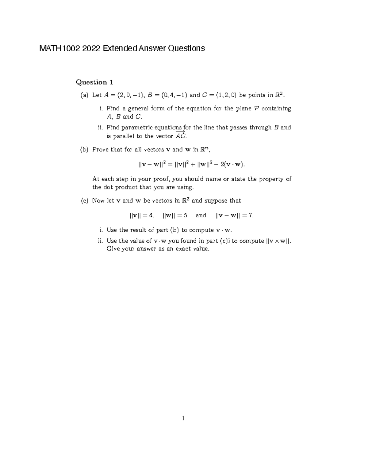 MATH1002 2022 EAQs - Extended response Q's - Question 1 (a) Let A = (2 ...