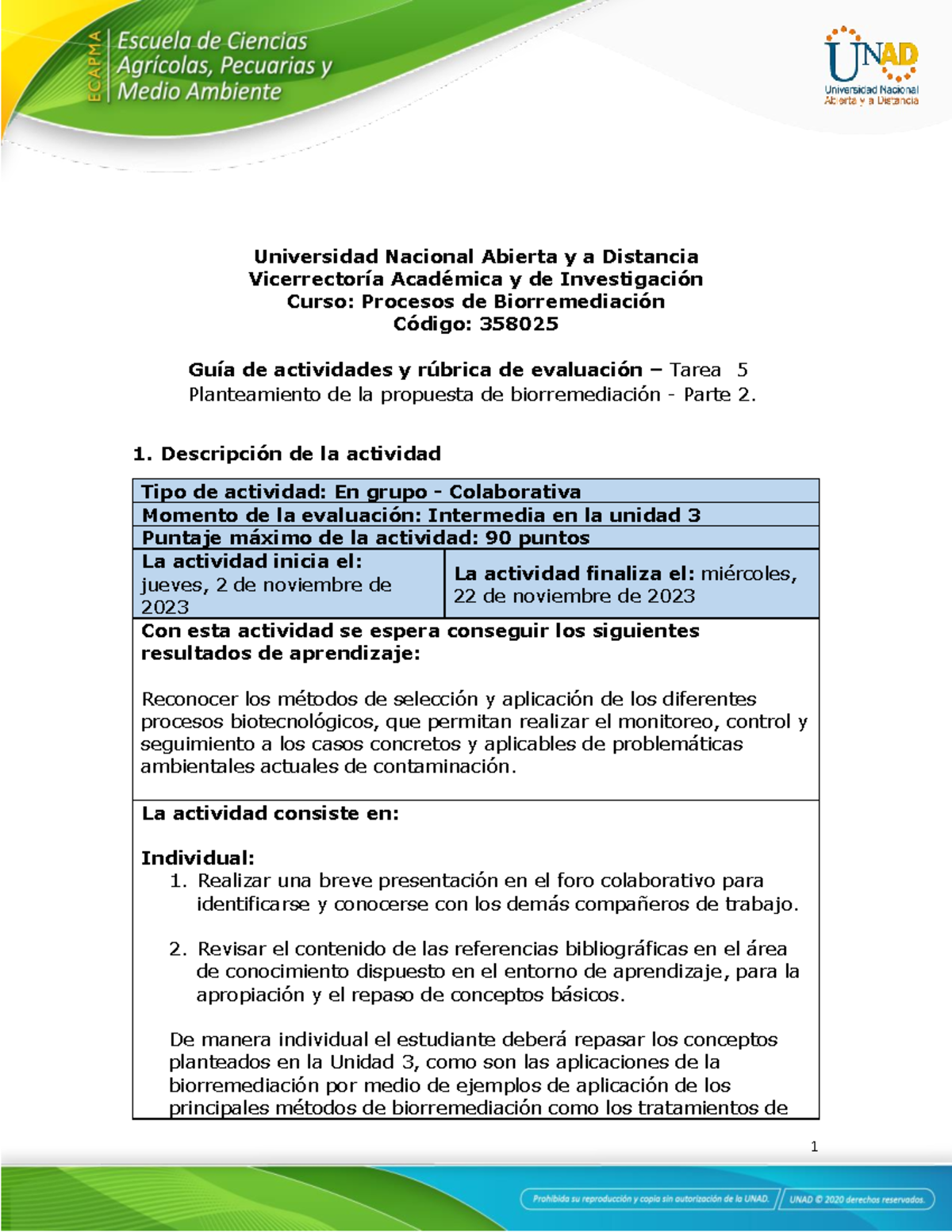Guía de actividades y rúbrica de evaluación – Tarea 5 Planteamiento propuesta de biorremediación ...