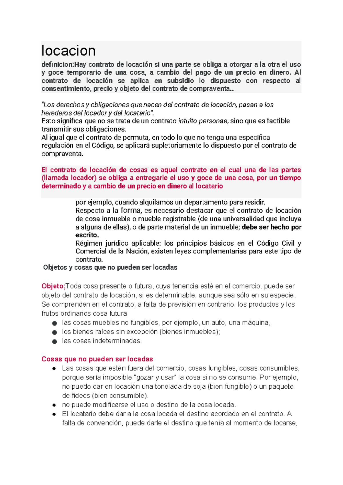 Locacion - locacion definicion:Hay contrato de locación si una parte se ...