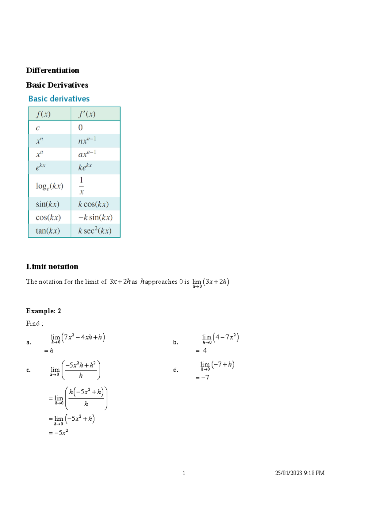 MM 3&4 Weekly Tests-5C Differentiation Notes AND Questions ...