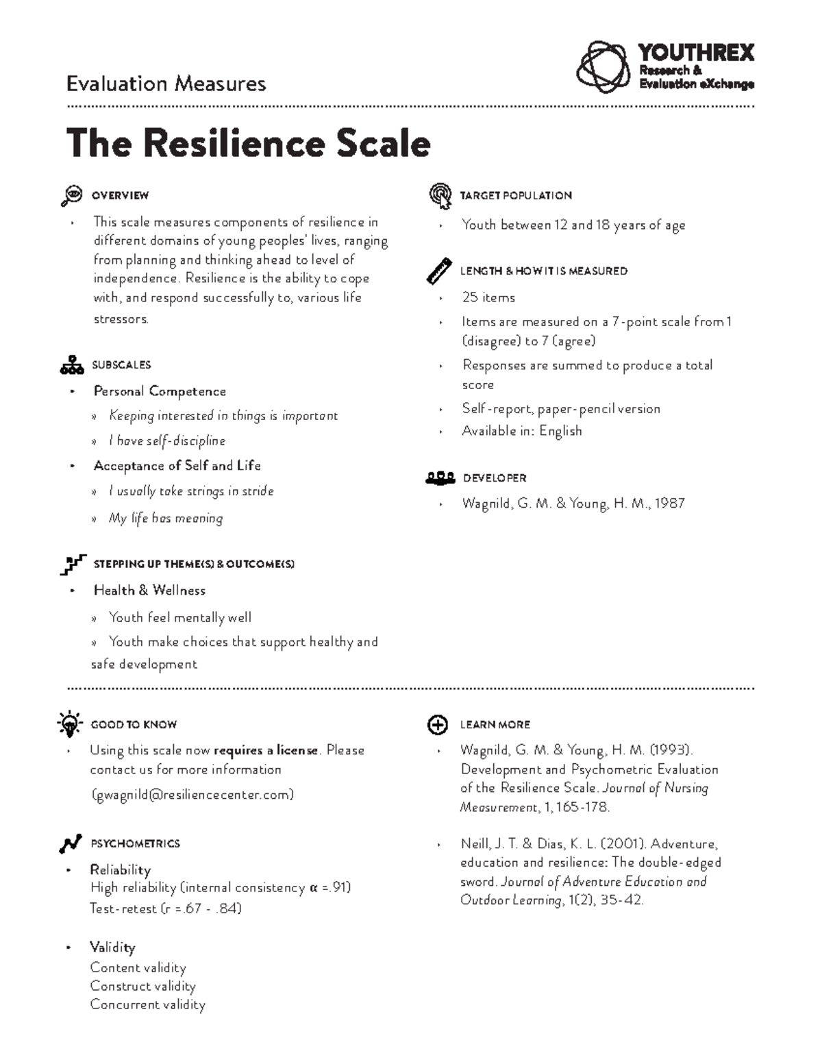 Resilience Scale - Evaluation Measures The Resilience Scale OVERVIEW ...