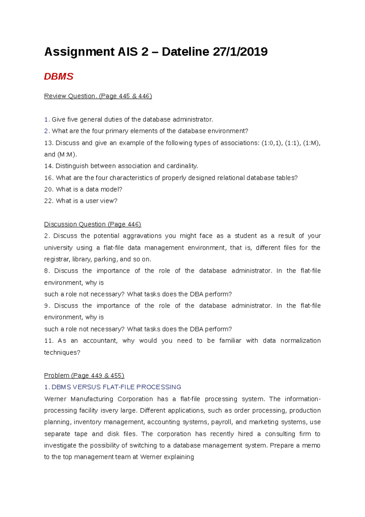 Compilation of Assignment AIS 2 - Assignment AIS 2 – Dateline 27/1 ...