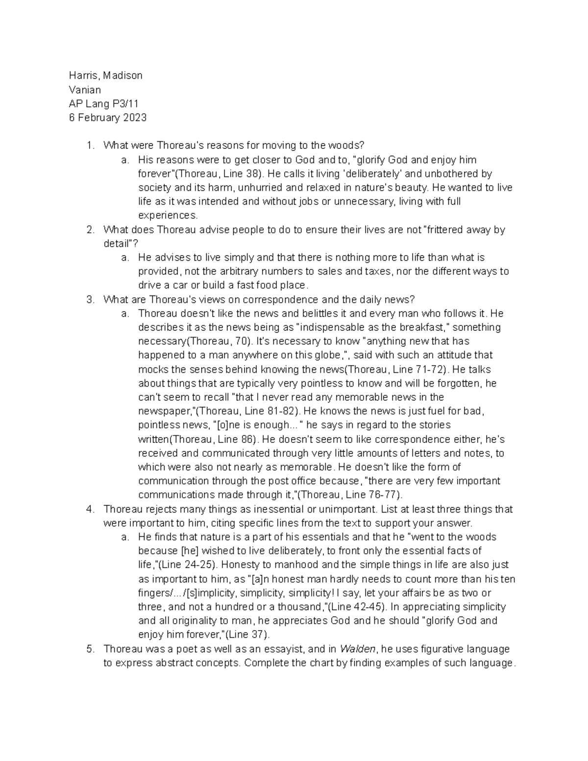 thoreau walden questions magazine article - Harris, Madison Vanian AP ...