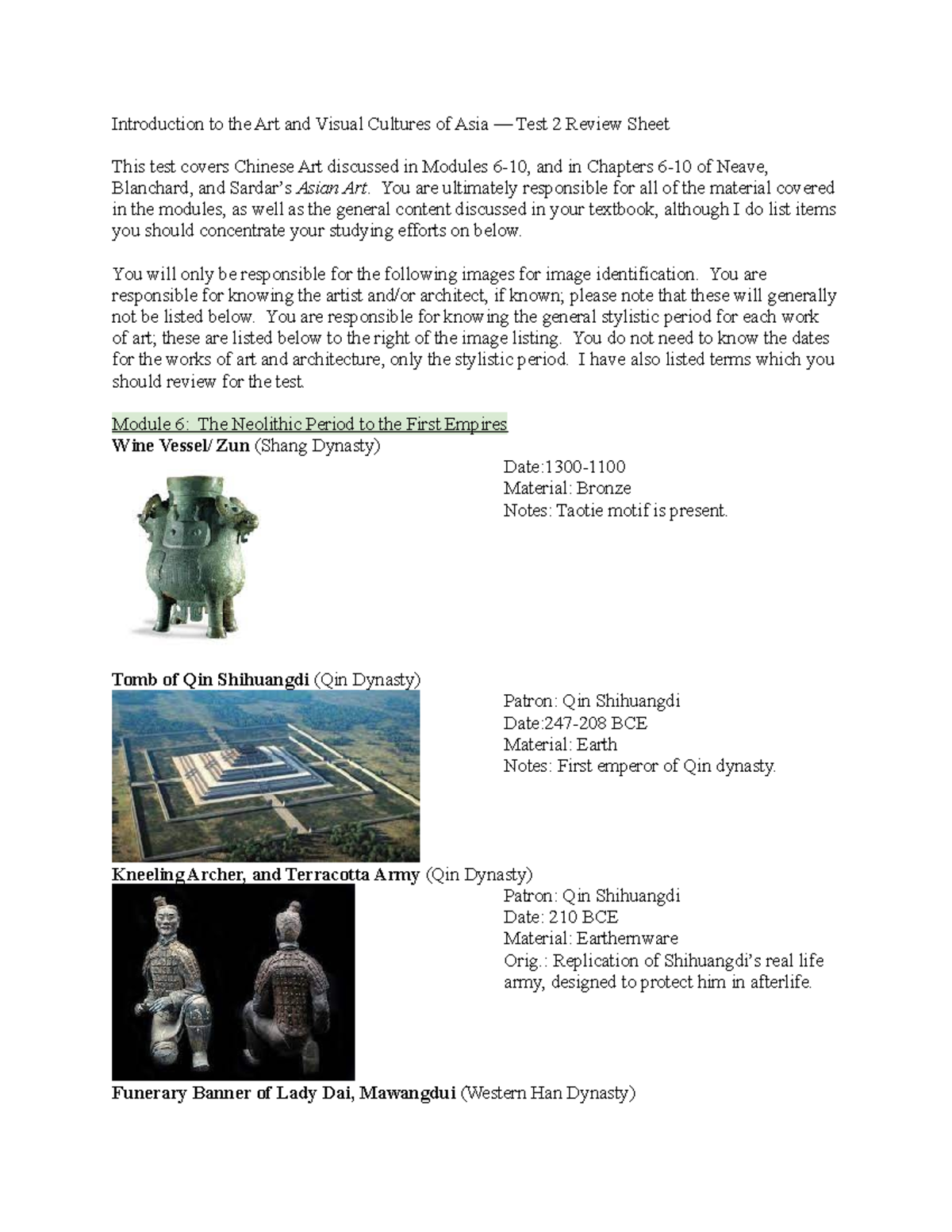 Review Sheet for Test 2 - Introduction to the Art and Visual Cultures ...