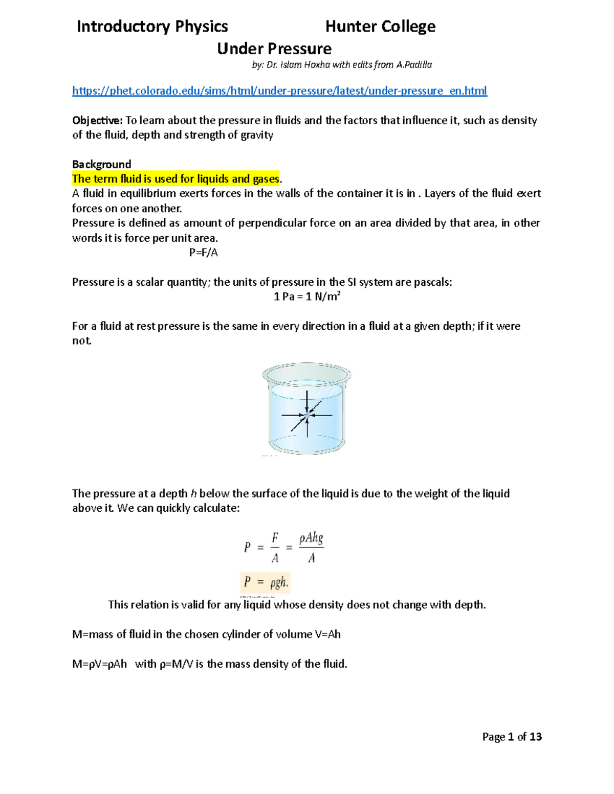 Phys lab 9 - Lab report - Introductory Physics Hunter College Under ...