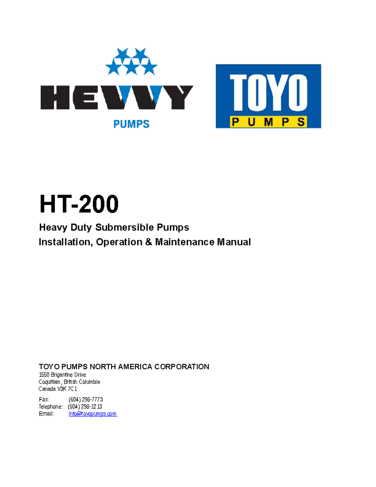 HT-200 Manual - para uso operativo - HT- Heavy Duty Submersible Pumps Installation, Operation ...