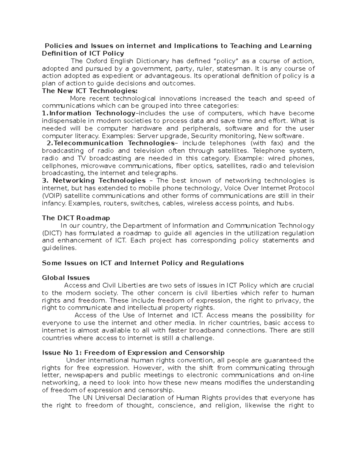 CPE107-Handouts - Handouts for CPE 107 Lesson 2: Issues and Policies on ...