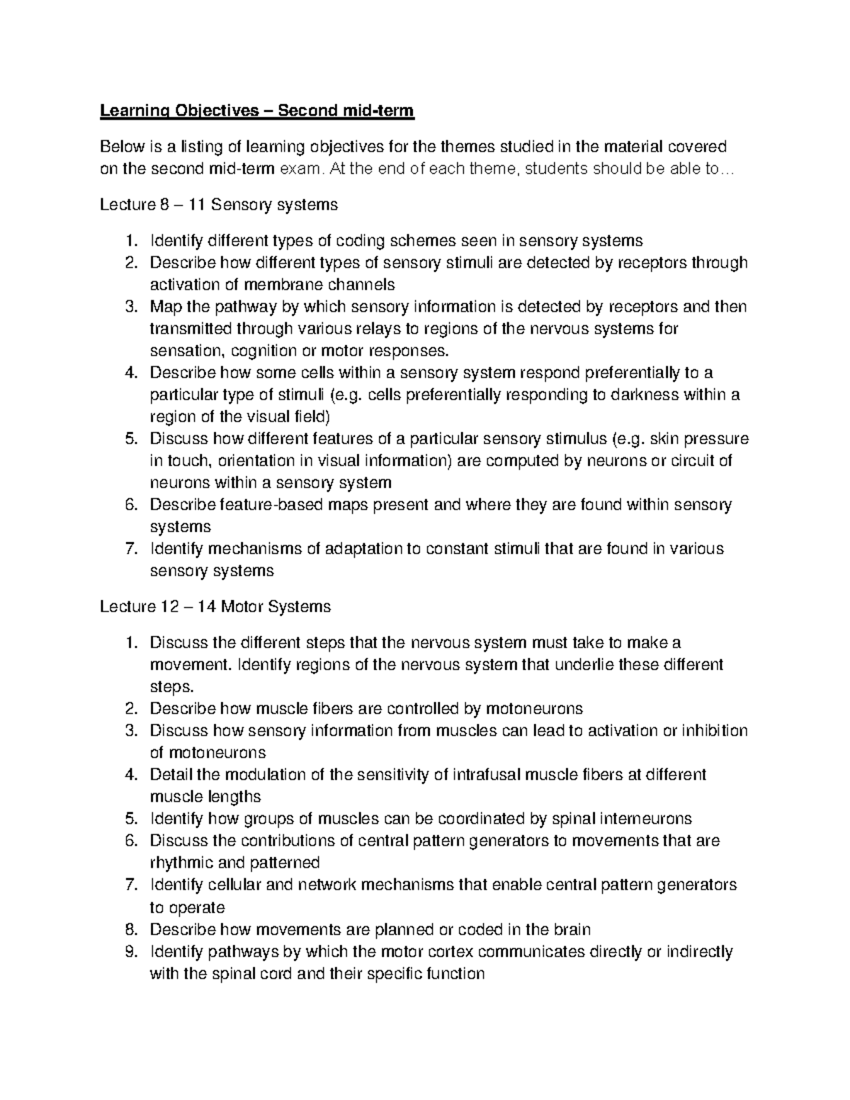 Learning Objectives-Secondmid-term2 - Learning Objectives – Second mid ...