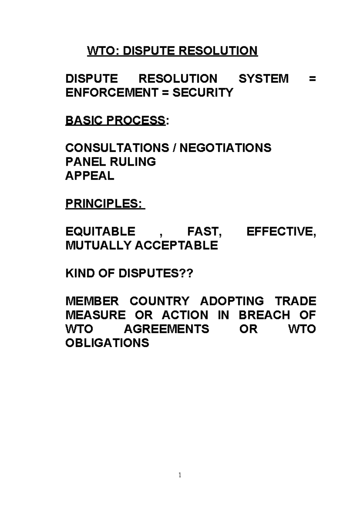 IBL Study notes - WTO: DISPUTE RESOLUTION DISPUTE RESOLUTION SYSTEM ...