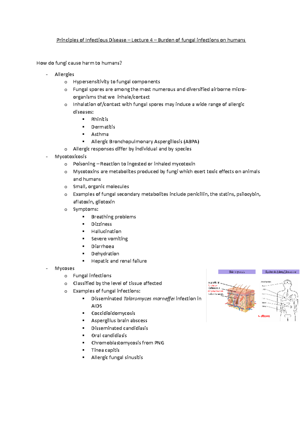 PID Lecture 4 - Burden of fungal infections on humans - Principles of ...