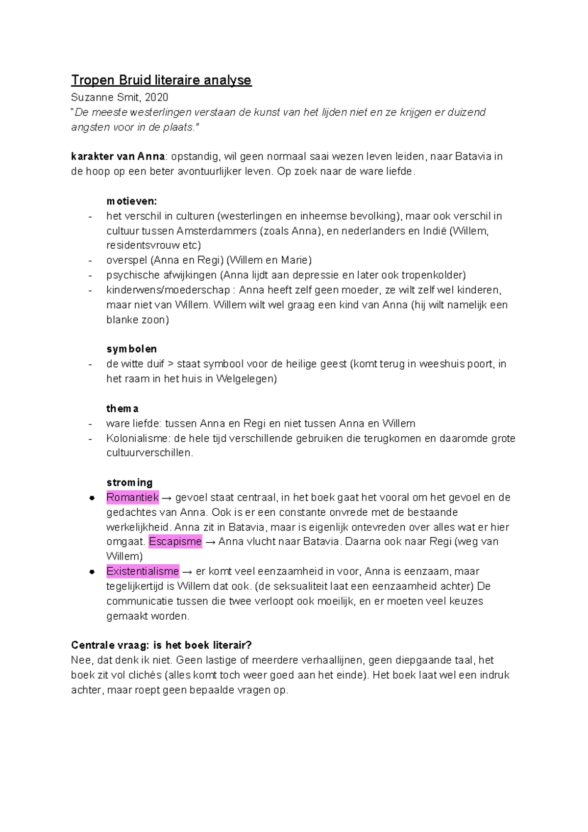 Literatuur 5vwo - Tropen Bruid literaire analyse Suzanne Smit, 2020 “De ...