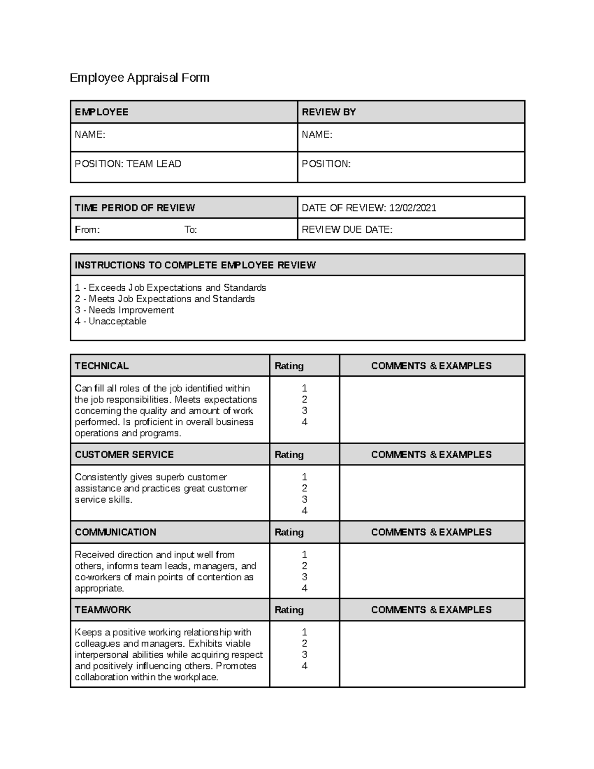 Employee Appraisal - Meets expectations concerning the quality and ...