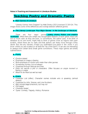 Teaching Literature – an Overview - Notes in Teaching and Assessment in ...