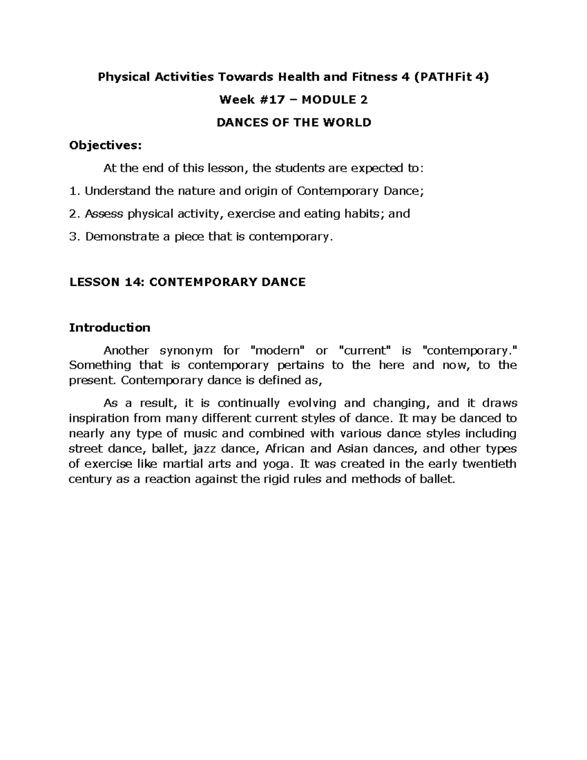 L14 Contemporary Dance - Physical Activities Towards Health and Fitness ...