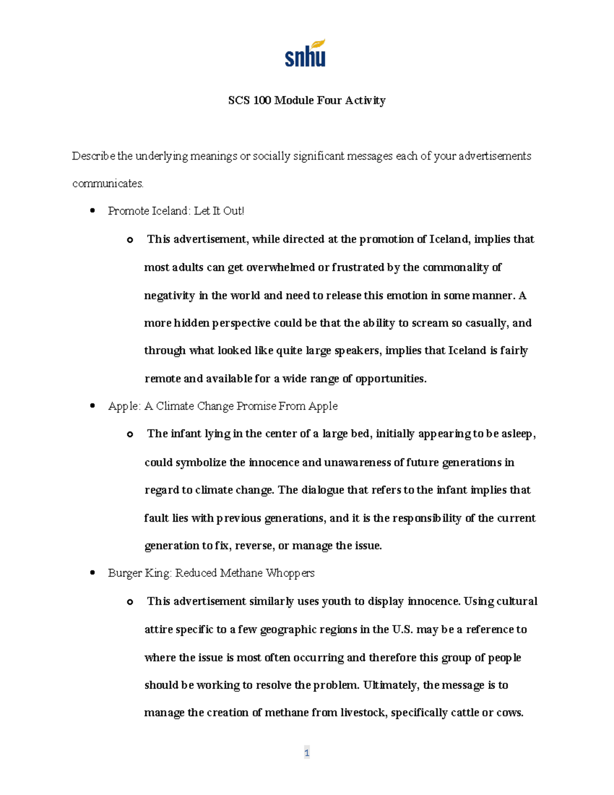 SCS 100 Module Four Activity - SCS 100 Module Four Activity Describe ...