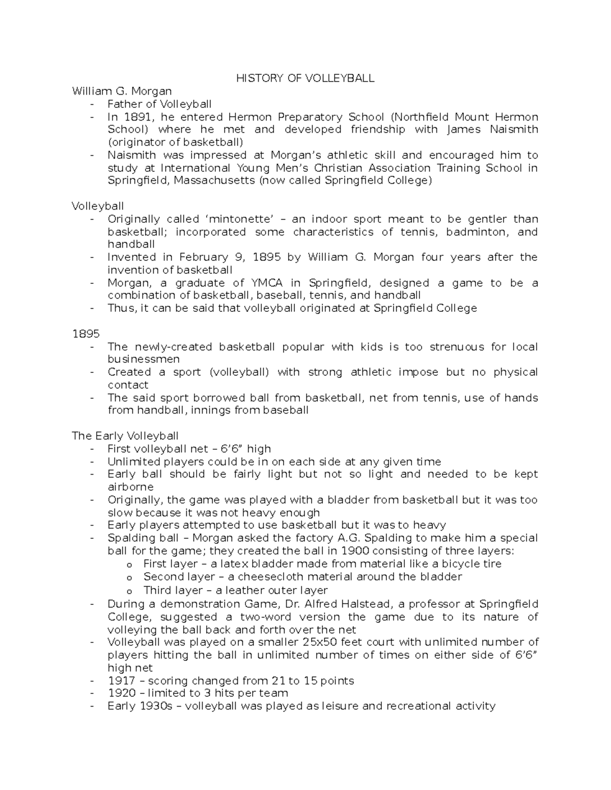 History of volleyball notes - Physical Education - PUP - Studocu