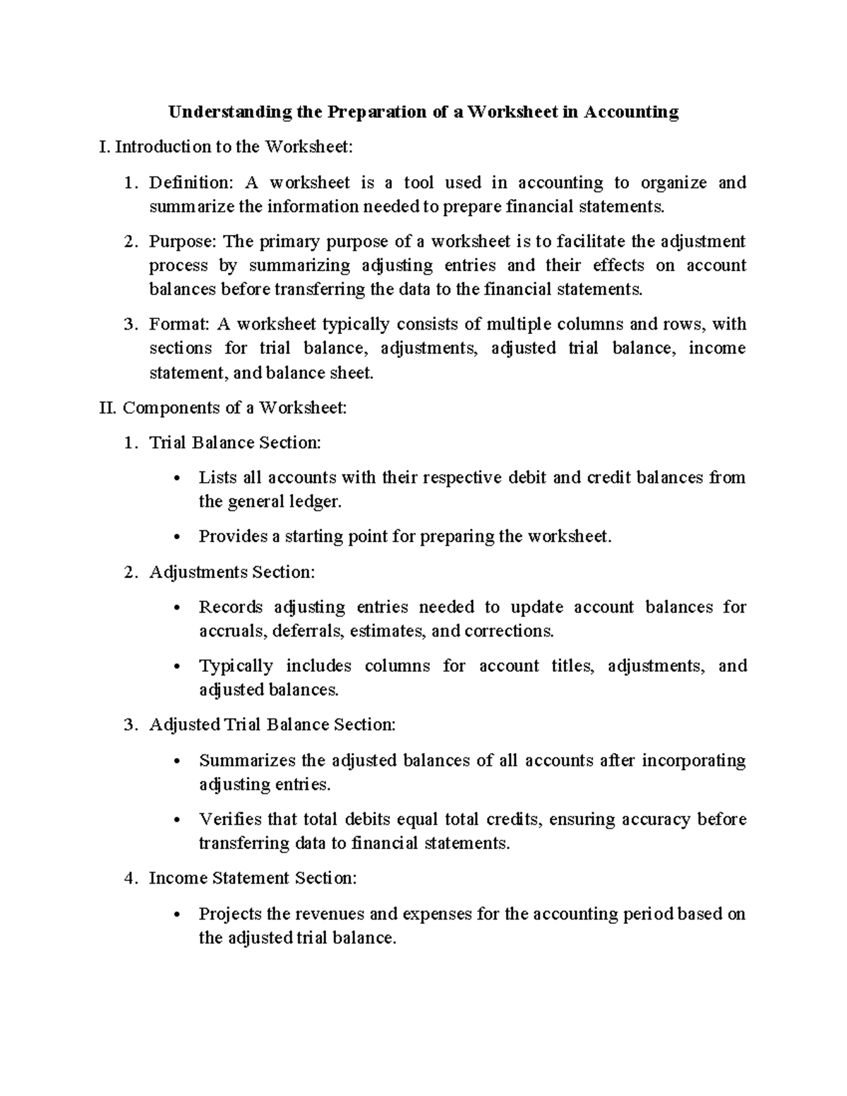 Understanding the Preparation of a Worksheet in Accounting ...