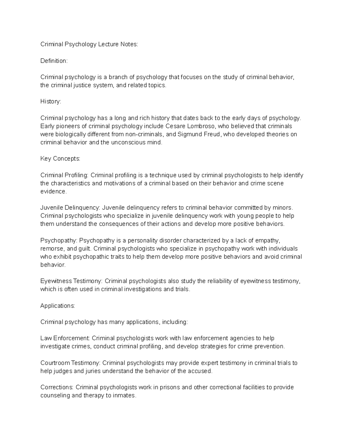 Criminal Psychology - dr norden - Criminal Psychology Lecture Notes ...