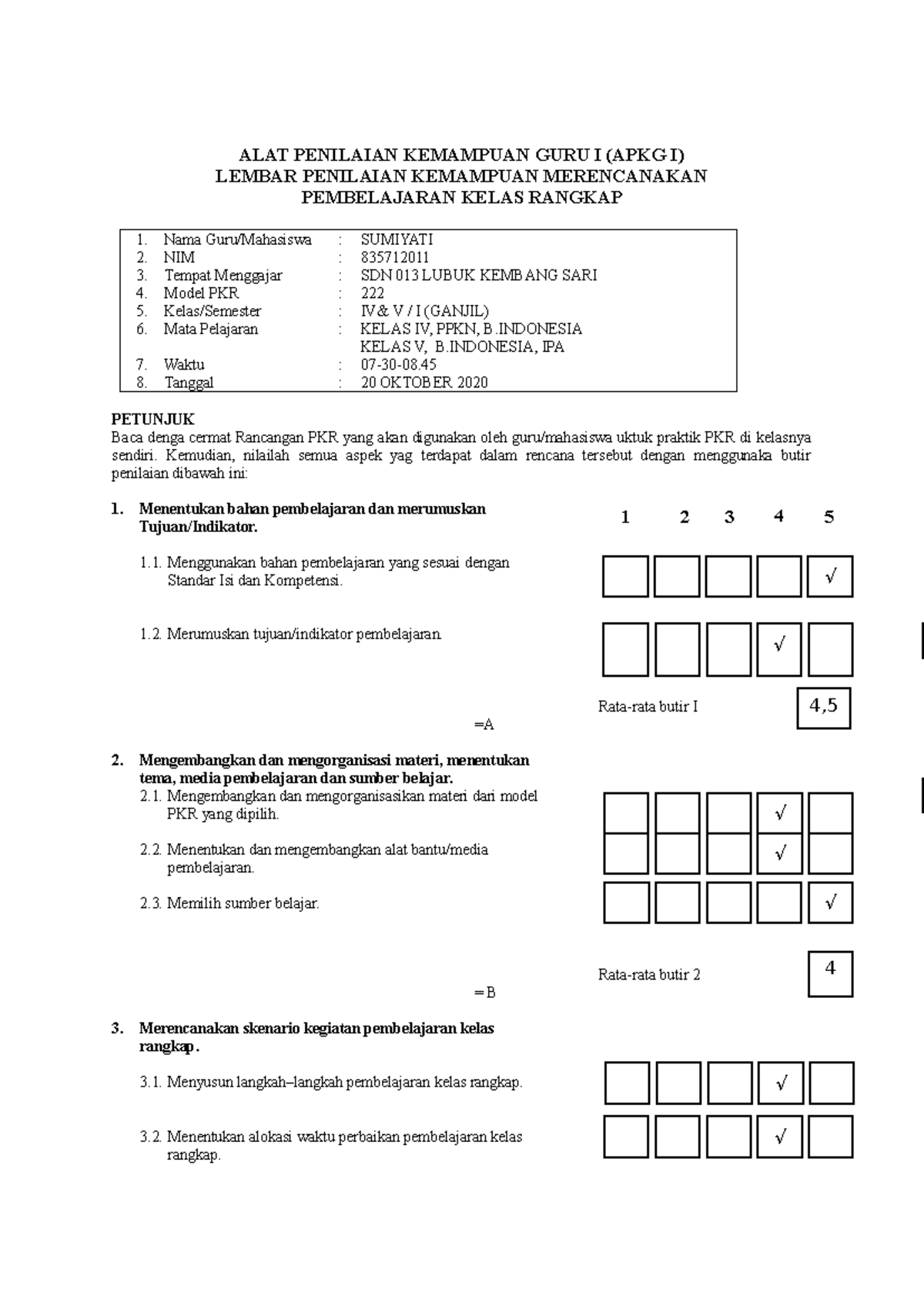 Apkg pkr 1 - Apkg - ALAT PENILAIAN KEMAMPUAN GURU I (APKG I) LEMBAR PENILAIAN KEMAMPUAN ...