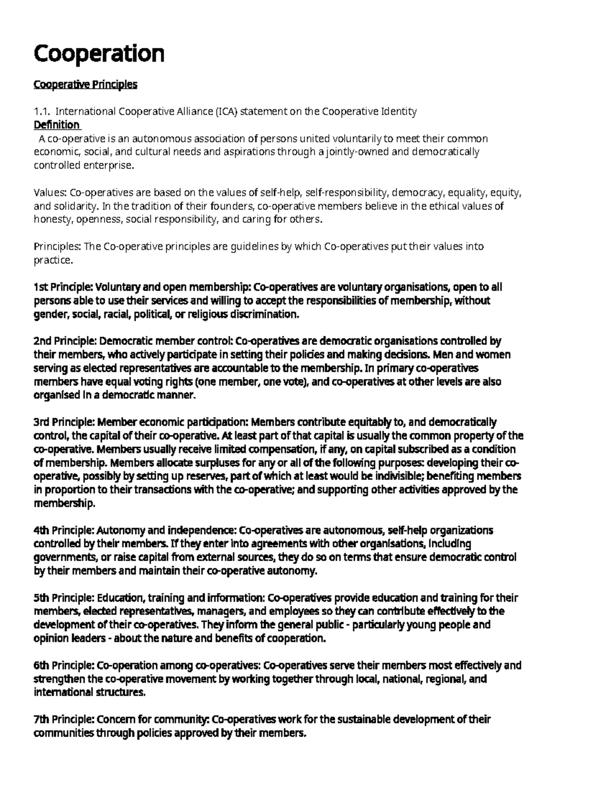 Cooperation notes - Lecture note prepared bindhu teacher - Cooperation ...