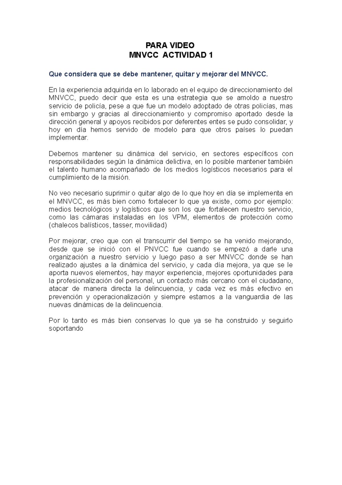 Mnvcc Actividad 1 - PARA VIDEO MNVCC ACTIVIDAD 1 Que considera que se ...