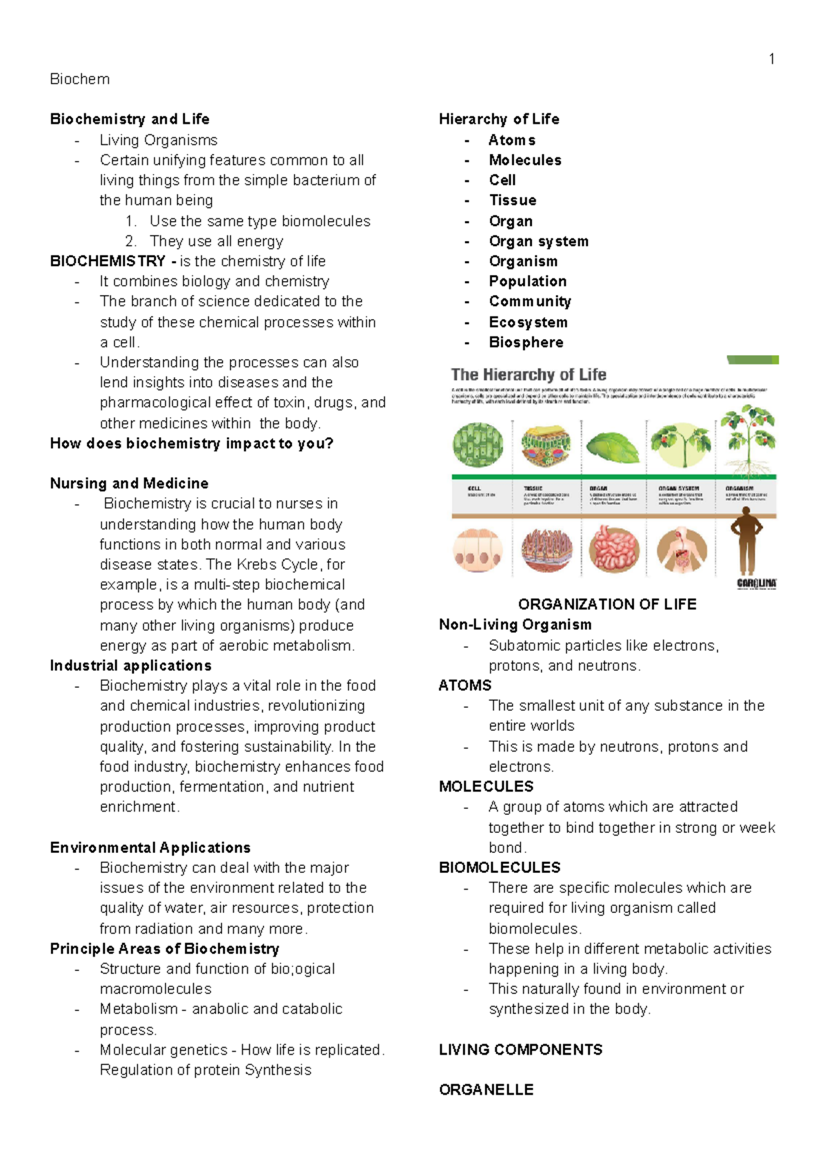 Biochem reviewer-1 - Biochem Biochemistry and Life - Living Organisms ...