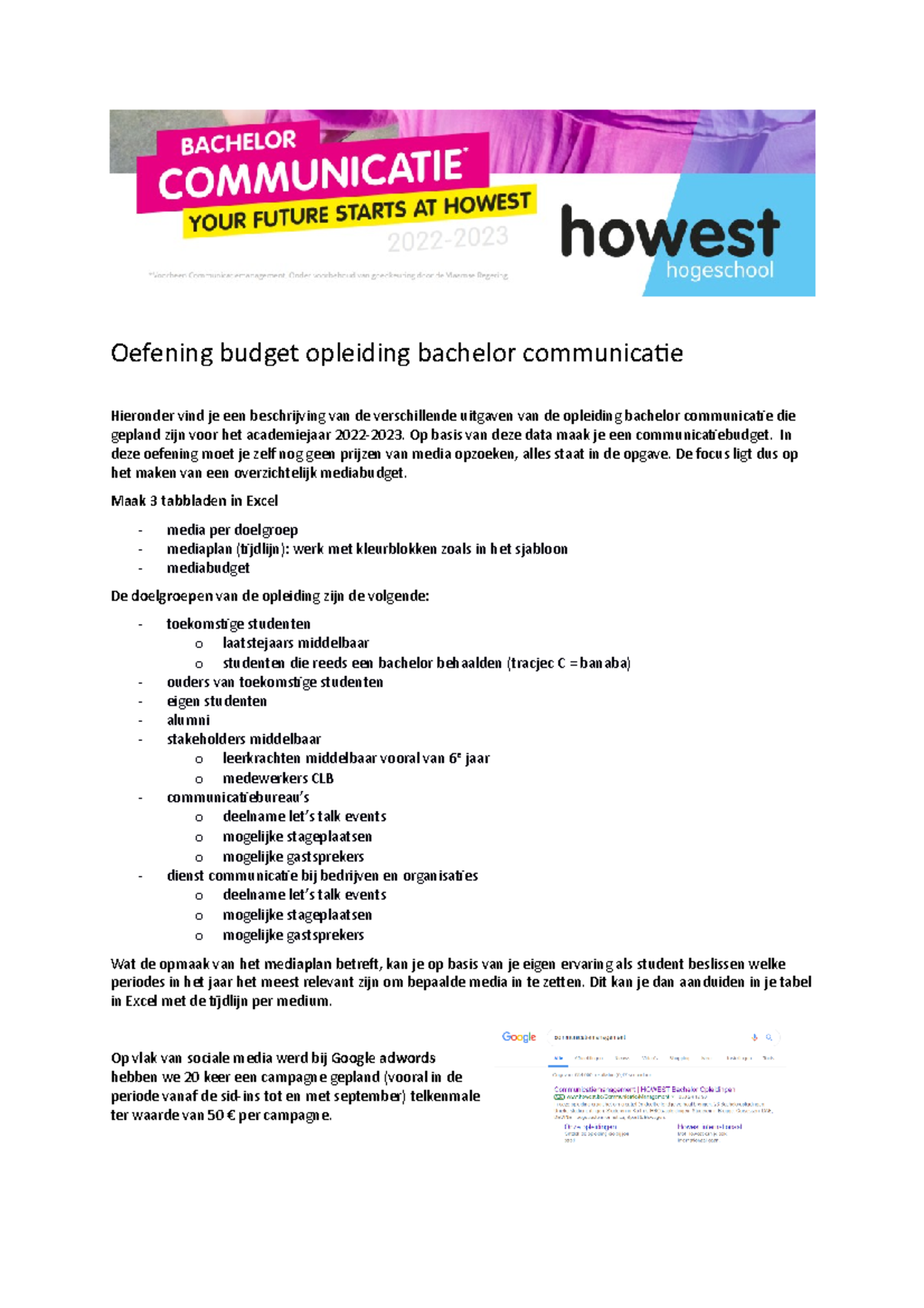 Oef 3 budget opleiding CM - Oefening budget opleiding bachelor ...