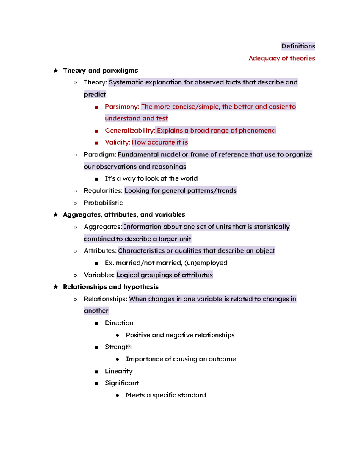 Chapter 2 - Foundations - Definitions Adequacy of theories ★ Theory and ...