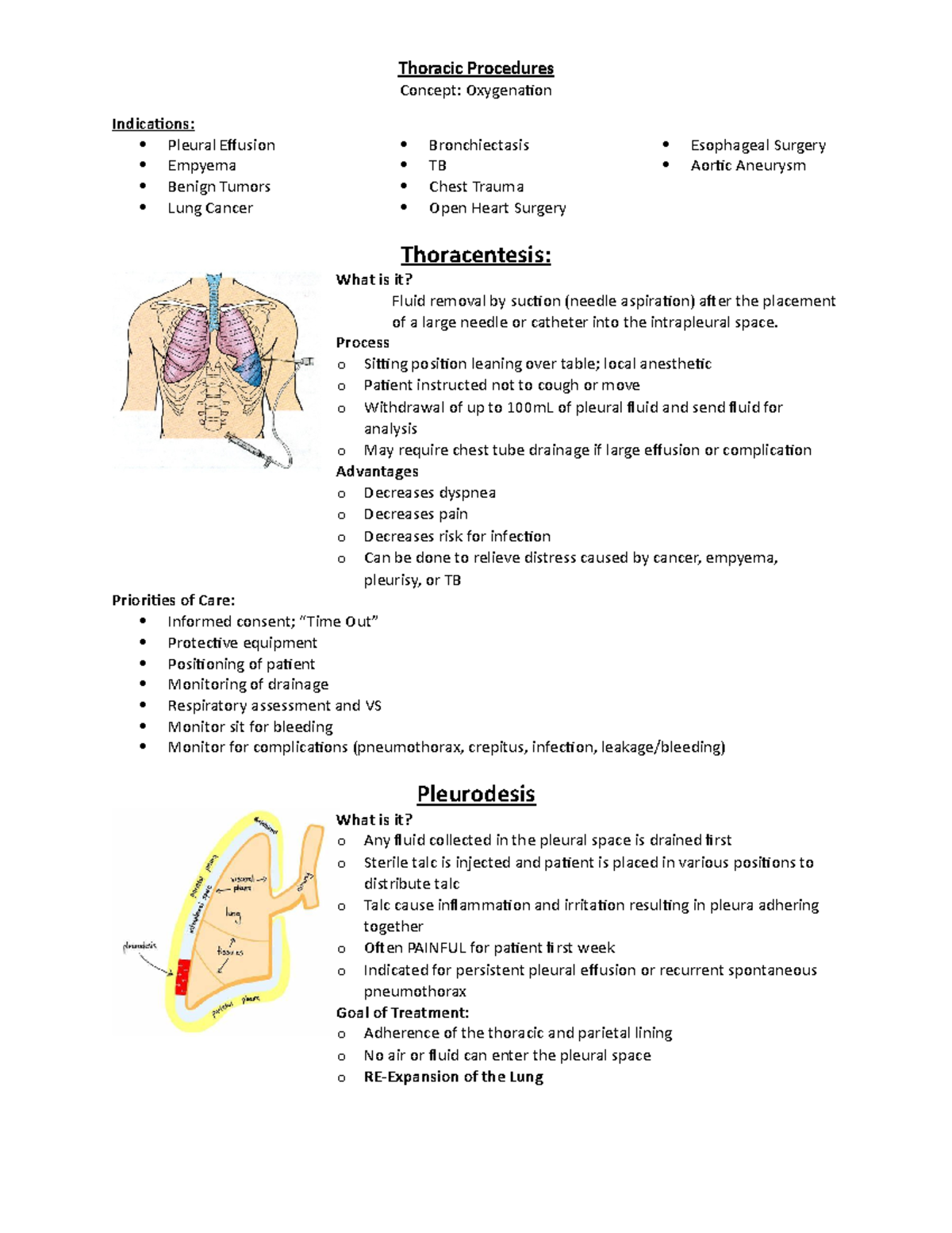 Thoracic Procedure Notes - Thoracic Procedures Concept: Oxygenation ...