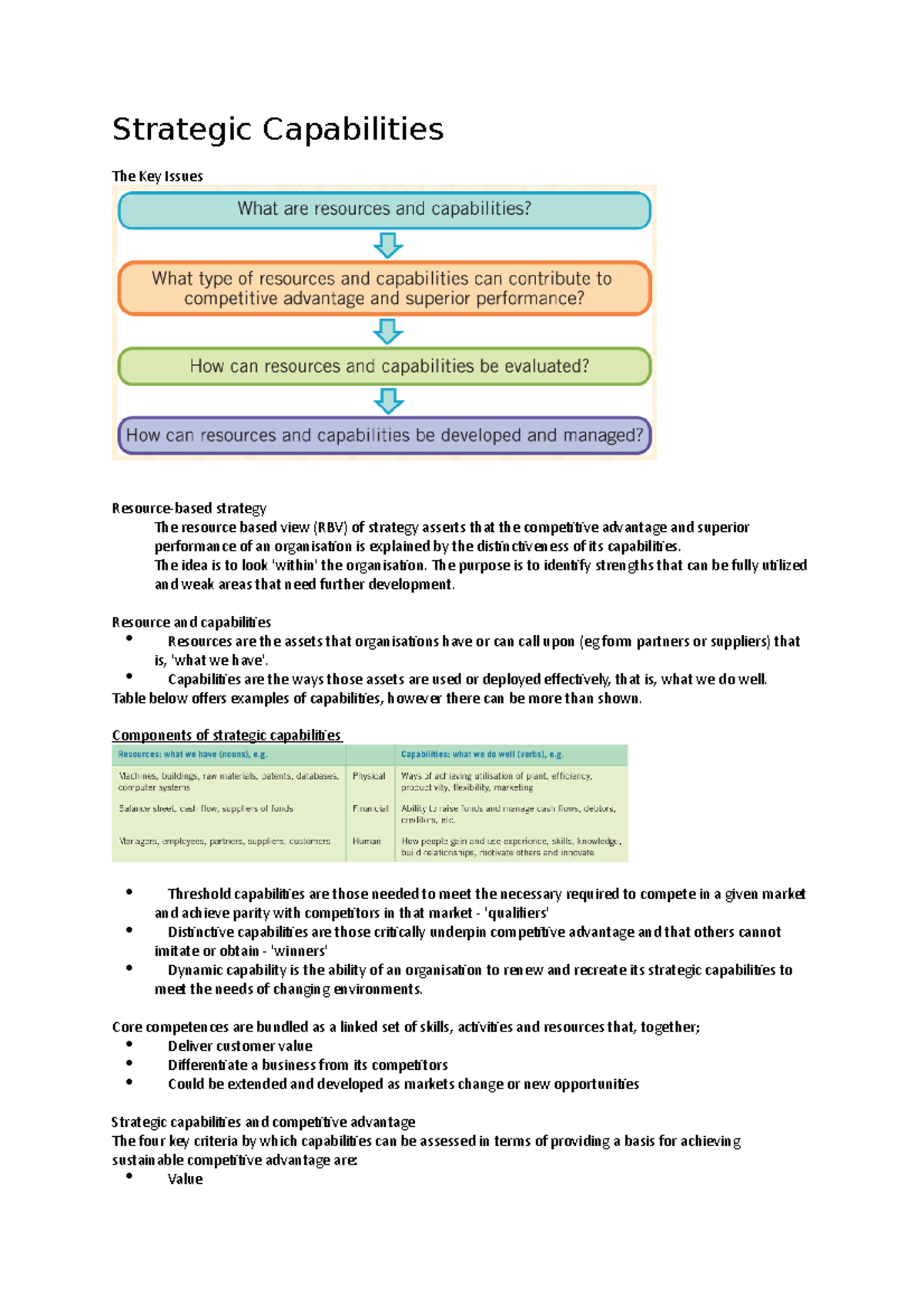 Strategic Capabilities - The idea is to look 'within' the organisation ...