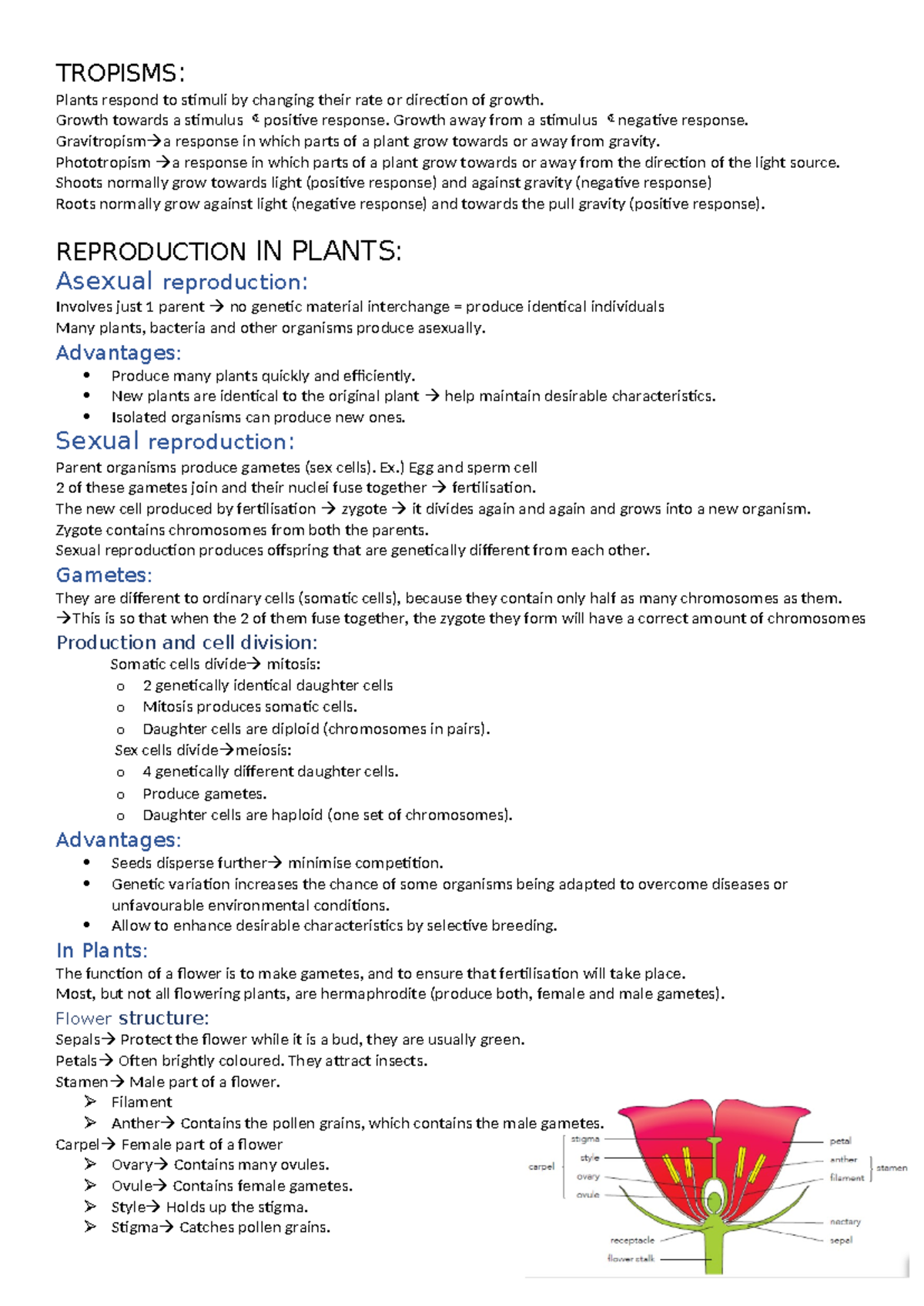 Tropisms AND A- Sexual Reproduction - TROPISMS: Plants respond to ...