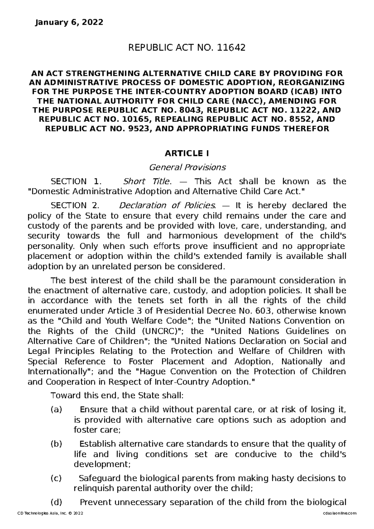 RA 11642 - Admin Adoption - January 6, 2022 REPUBLIC ACT NO. 11642 AN ...