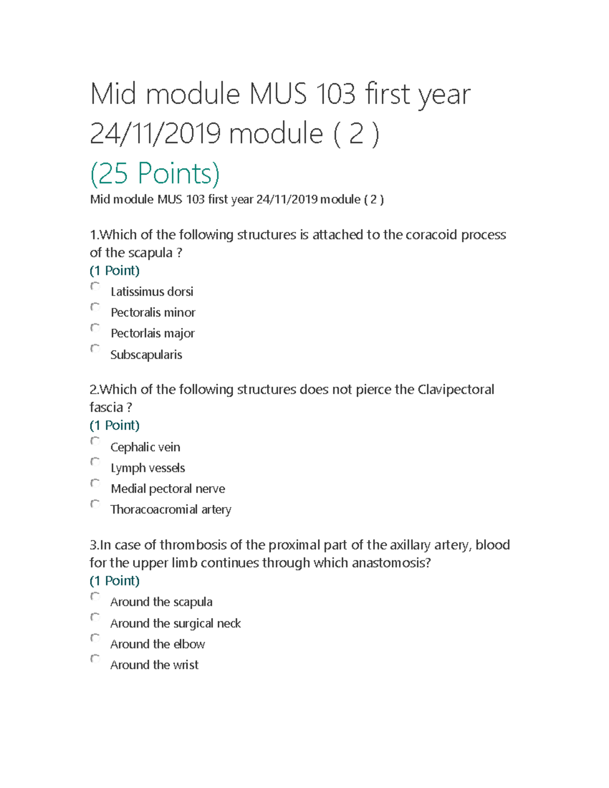 Answer Mid module MUS 103 first year module 2 - Mid module MUS 103 ...