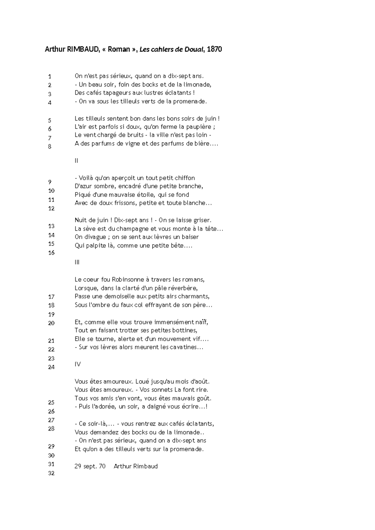 TXT 4 Rimbaud Roman EAF - Arthur RIMBAUD, « Roman », Les cahiers de ...