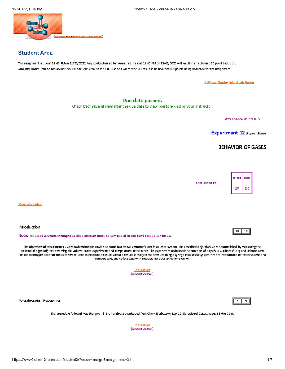Experiment 12 Behavior of Gases - About Chem21Labs | Home | Contact Us ...