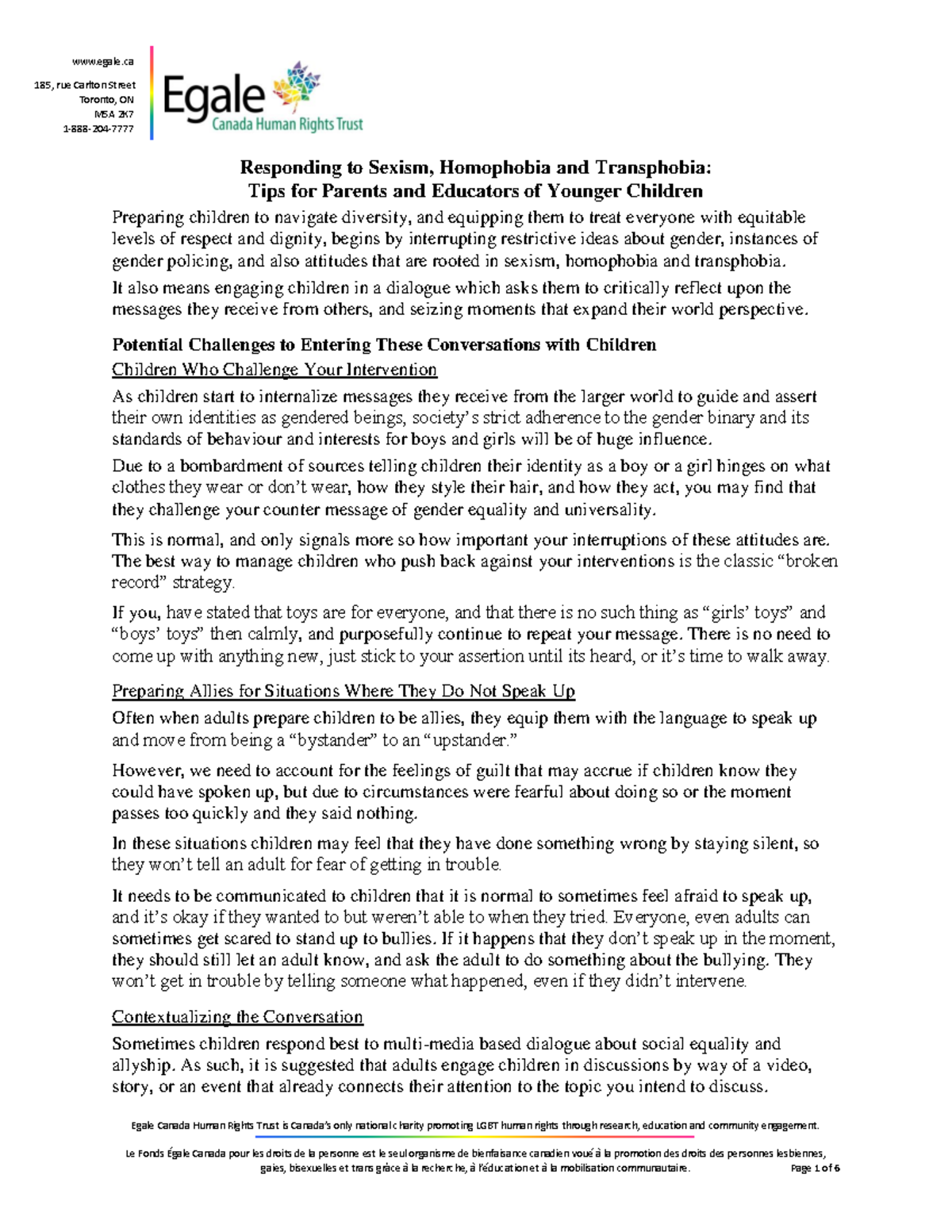 K12 safeandcaring pdf responding sexism homophobia transphobia - 185, rue Carlton Street Toronto ...