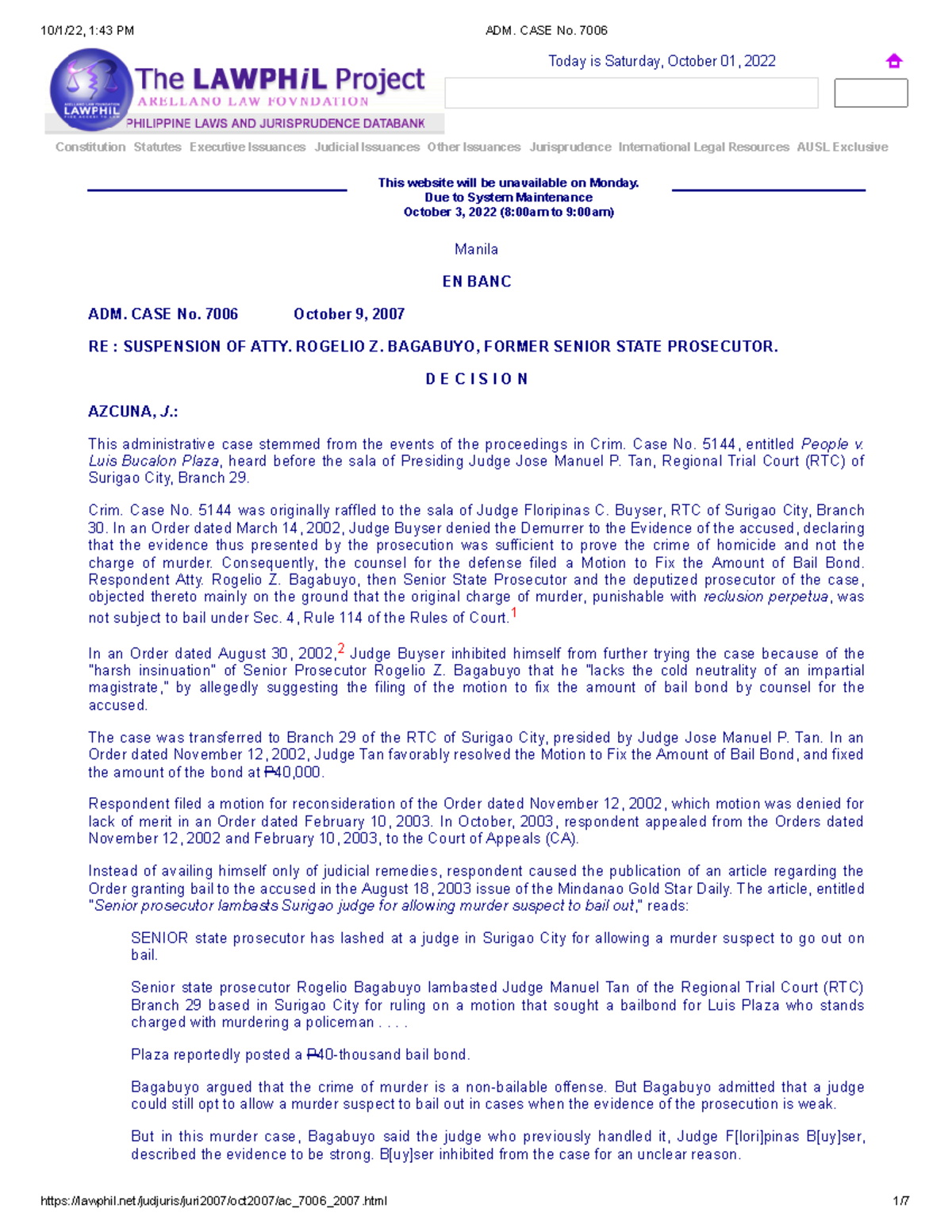 ADM. CASE No. 7006 - Legal Ethics Case - Constitution Statutes ...